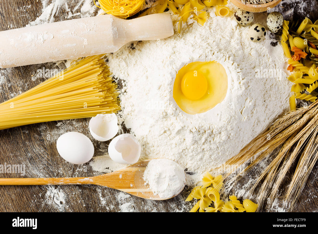 White bread drought and flour on kitchen table Stock Photo - Alamy