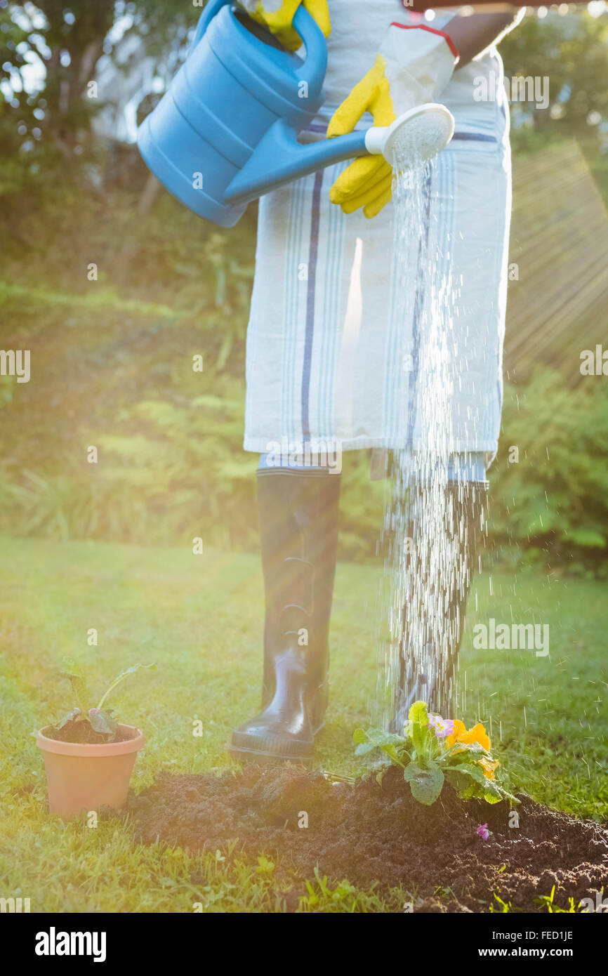 Woman watering plants Stock Photo - Alamy