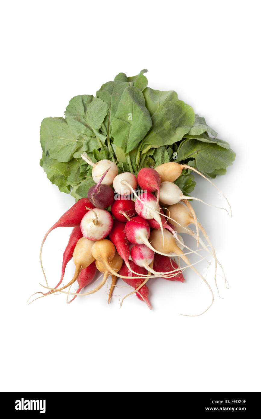 Bunch of rainbow radishes on white background Stock Photo - Alamy
