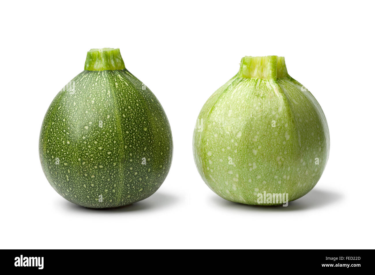 Two fresh green round Zucchini on white background Stock Photo - Alamy