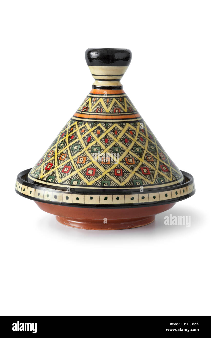 Traditional decorated Moroccan tagine on white background Stock Photo ...