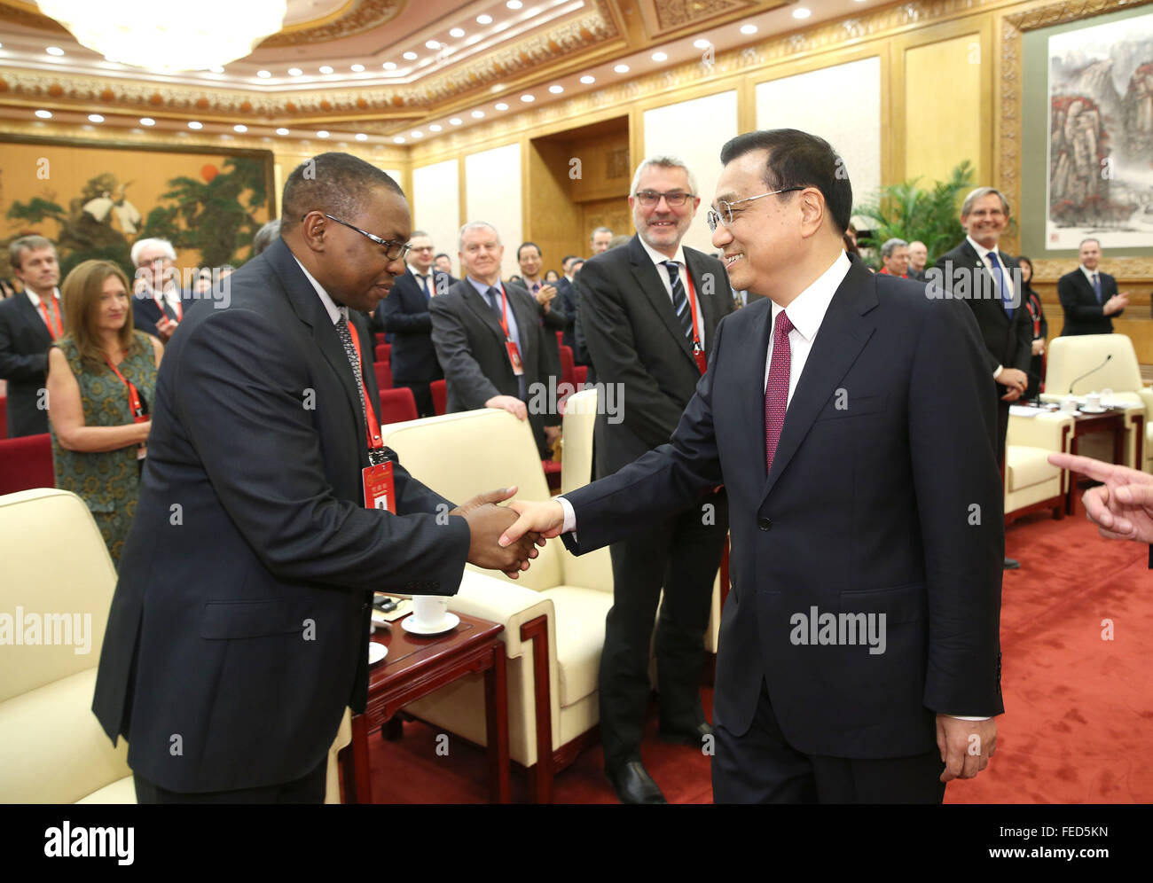 Beijing, China. 5th Feb, 2016. Chinese Premier Li Keqiang (1st R ...