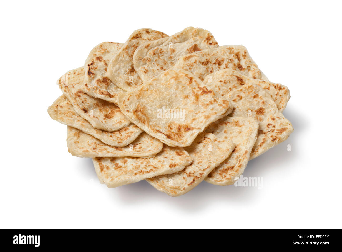 Fresh baked Moroccan square pancakes called Rghaif or Msemen on white ...