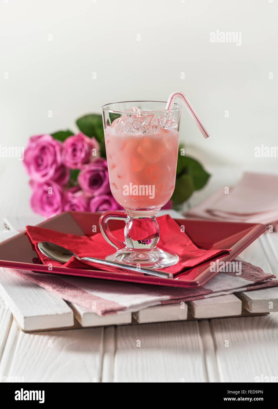 Rose bandung. Rosewater flavour milk drink. South East Asia Stock Photo ...