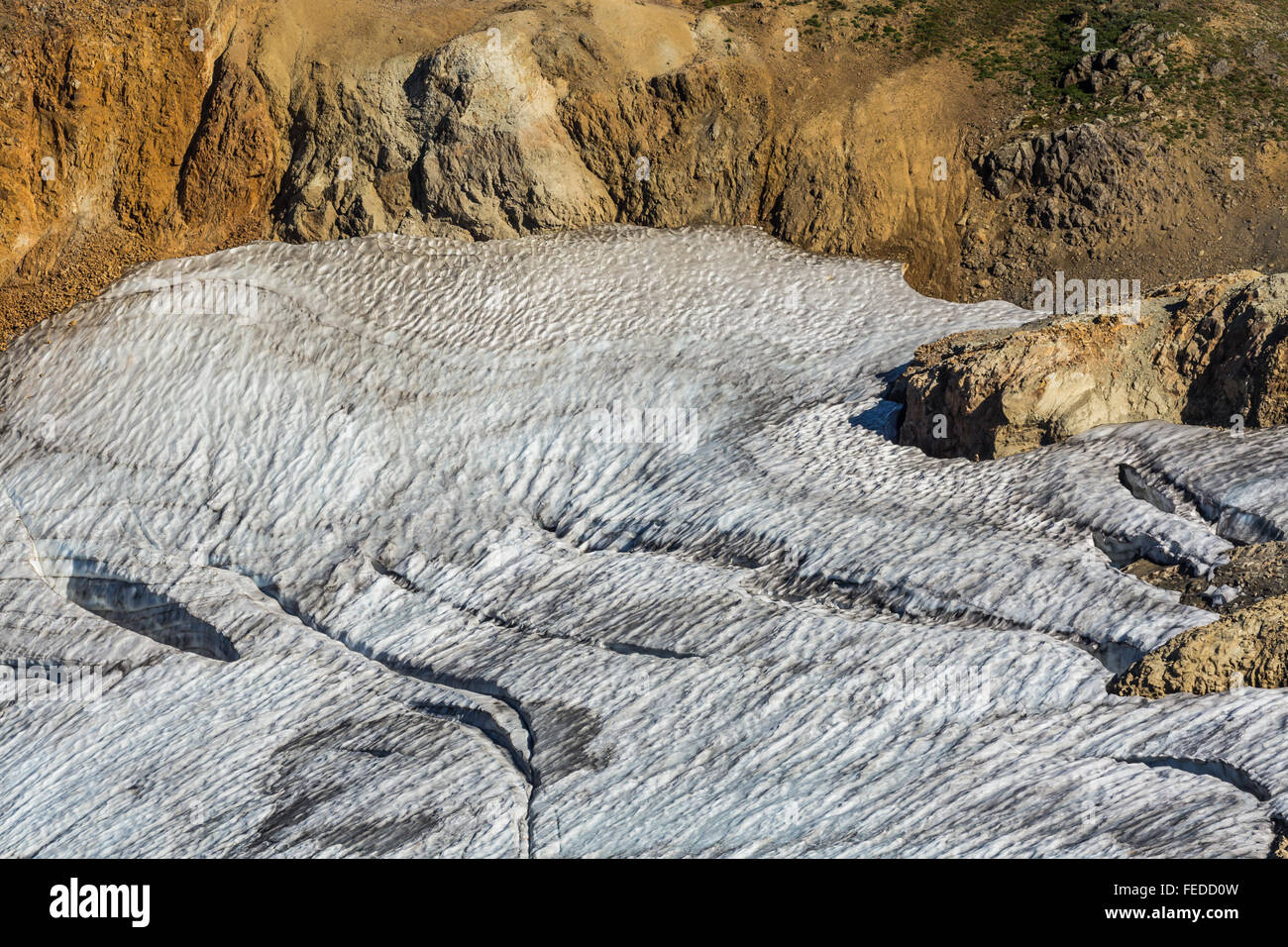 Small glacier with crevasses viewed from the Ptarmigan Ridge Trail in ...