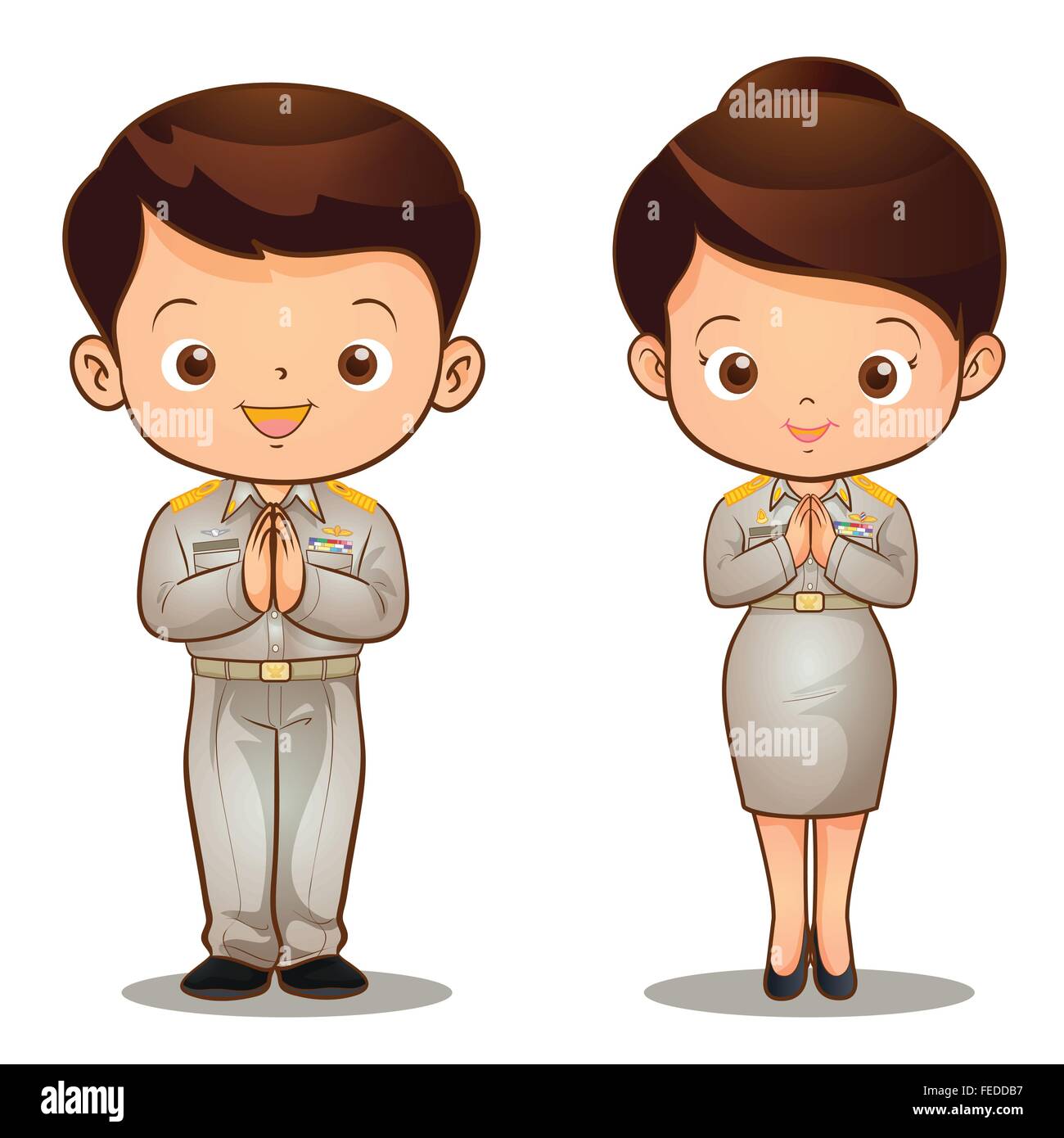 Thai official Sawasdee Happy young asian man and woman with Thai ...