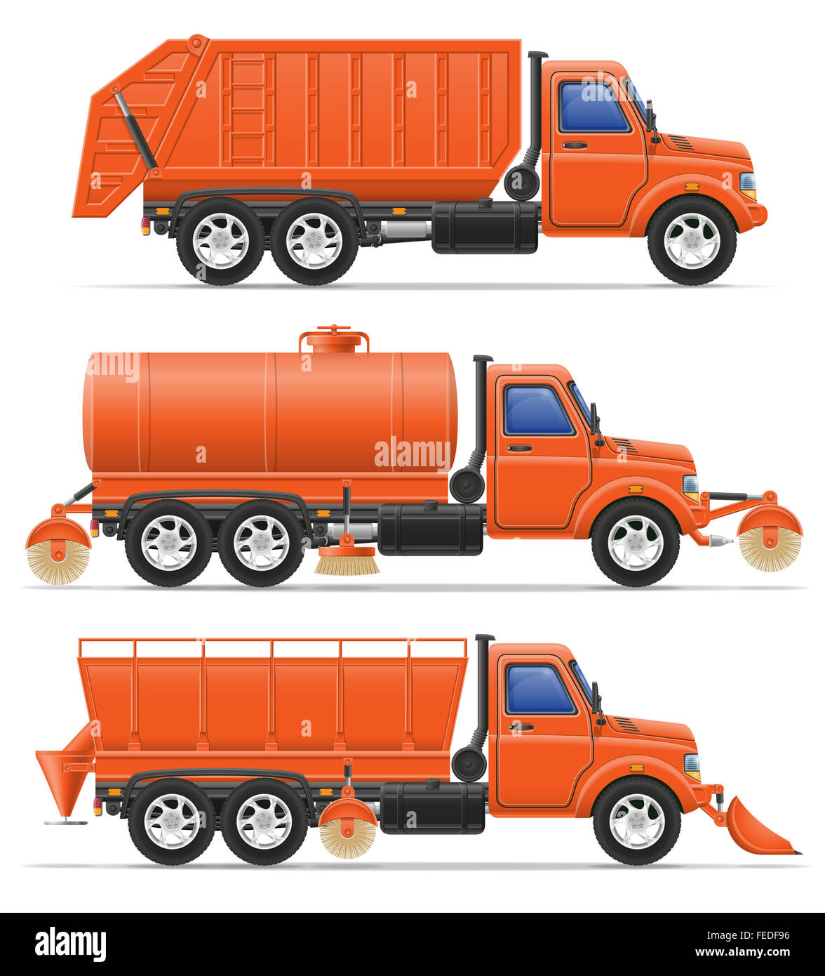 cargo trucks municipal cleaning services illustration isolated on white ...