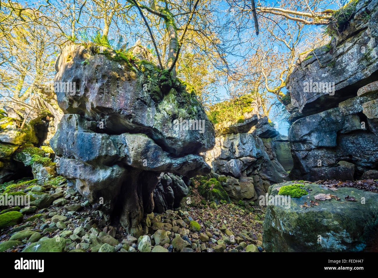 Limestone gorge known as Easegill Kirk in the valley of Leck Beck on ...