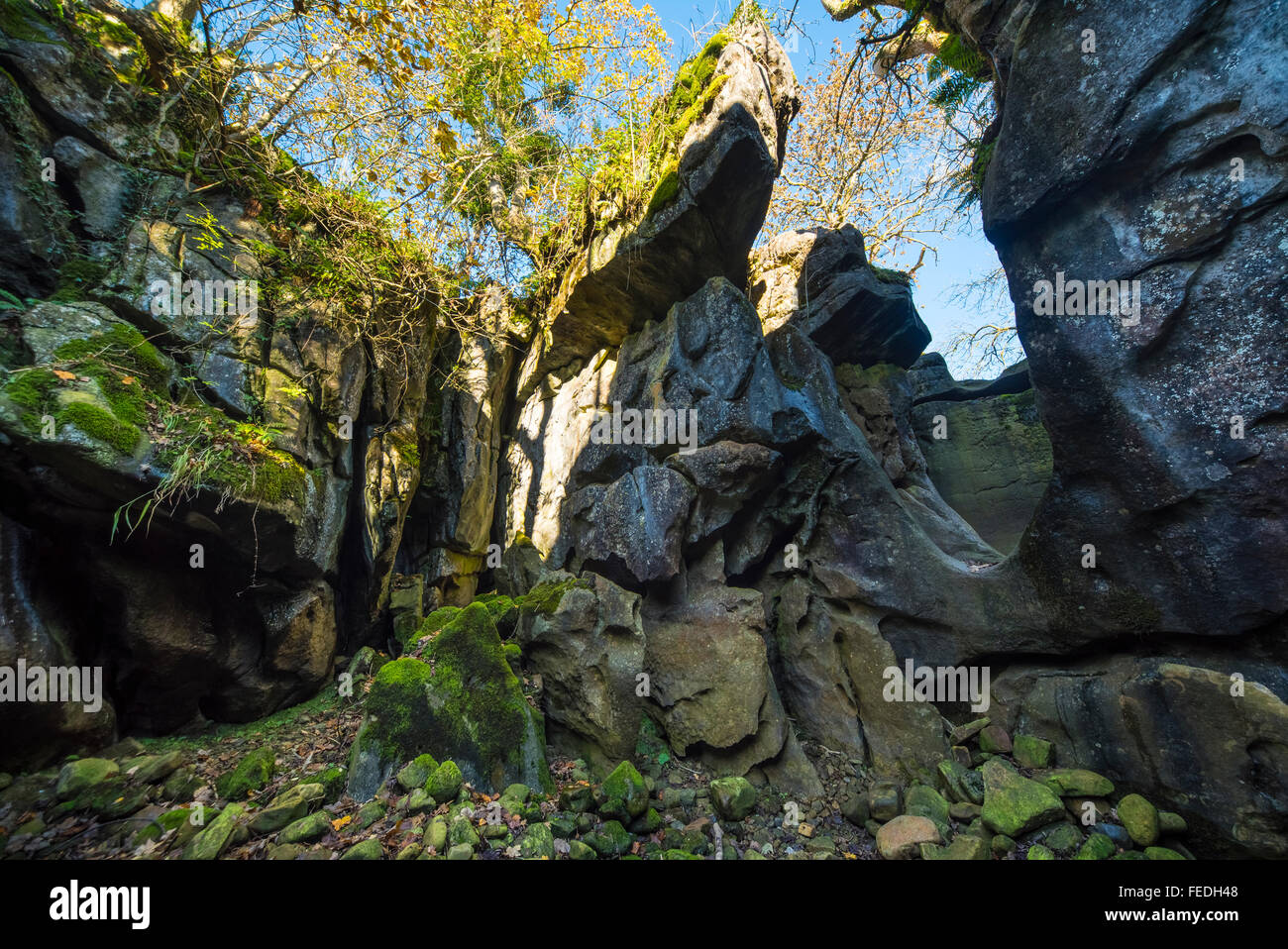Limestone gorge known as Easegill Kirk in the valley of Leck Beck on ...