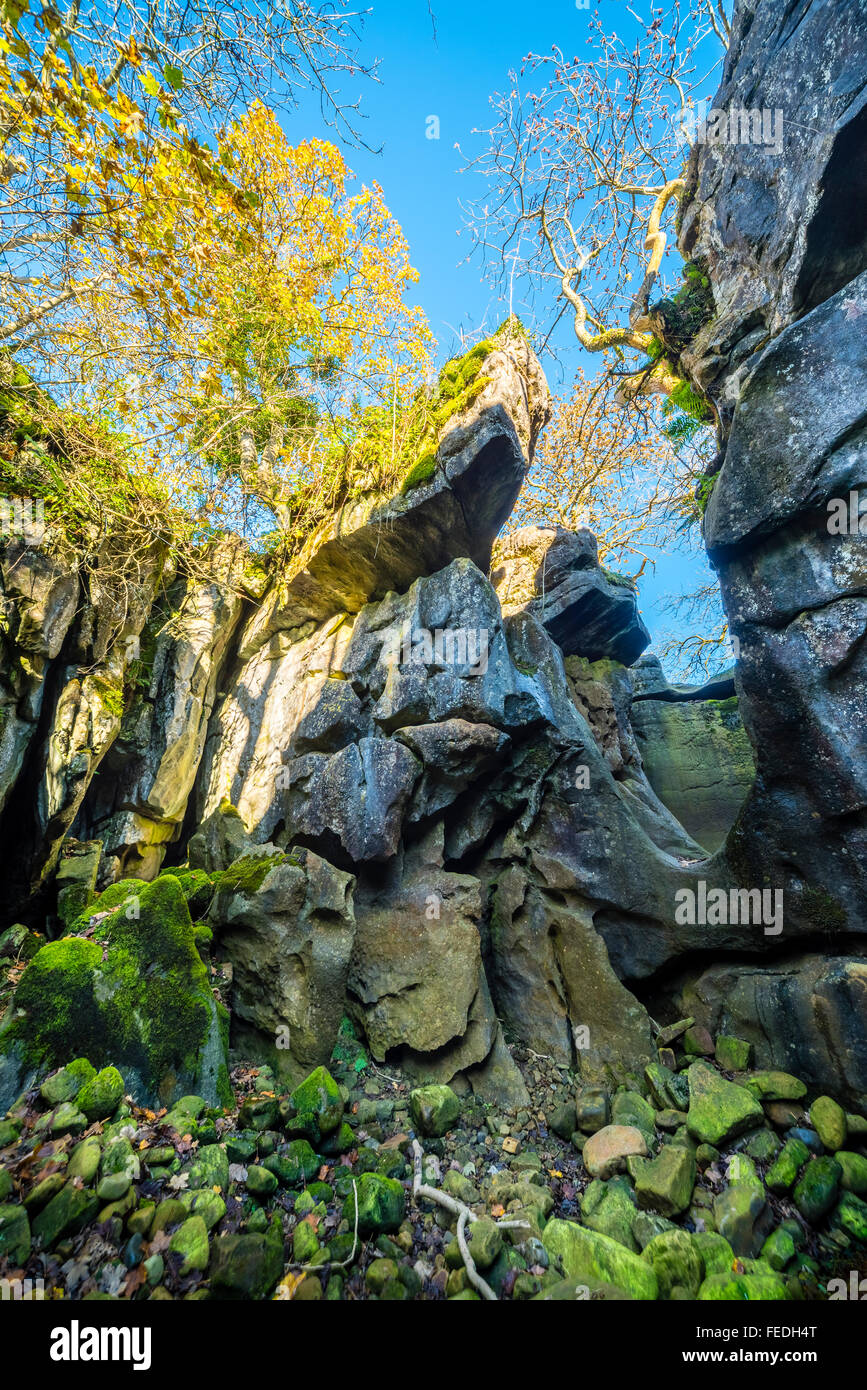 Limestone gorge known as Easegill Kirk in the valley of Leck Beck on ...