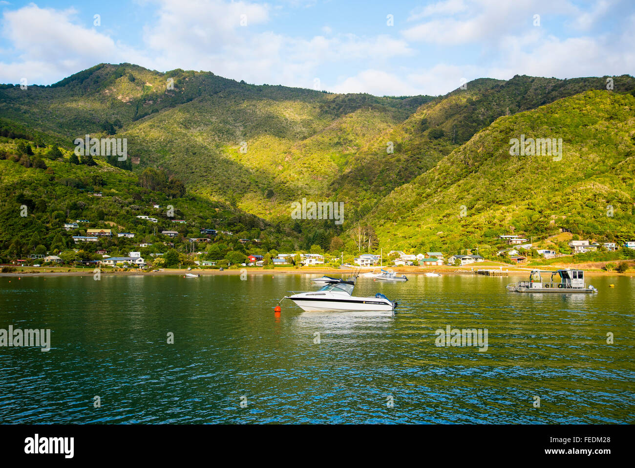 Boats at Anakiwa Queen Charlotte Sound Marlborough Sounds South Island ...