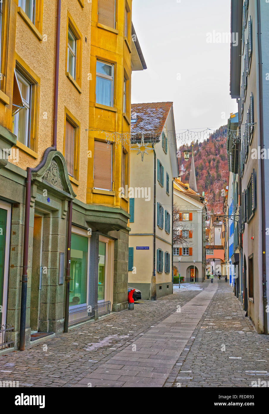 Christmas decoration in the Old Town of Chur. Chur is capital of ...