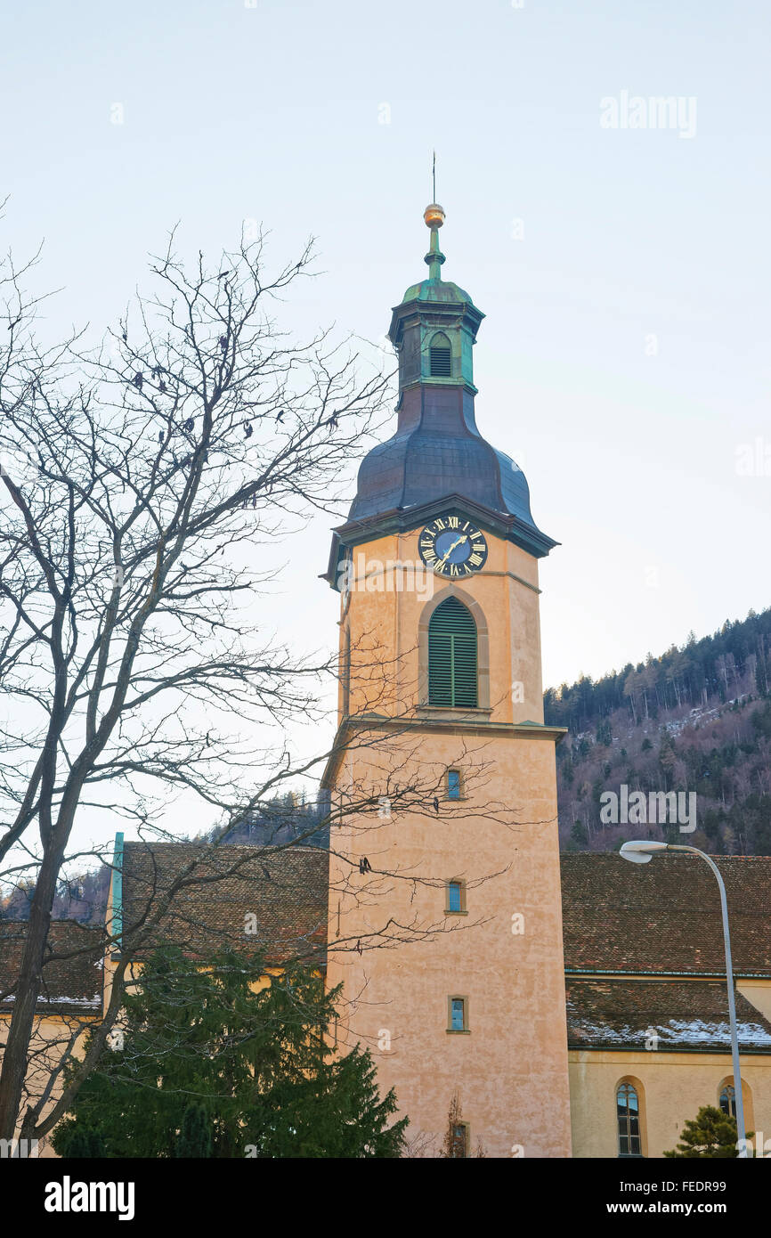 CHUR, SWITZERLAND - JANUARY 5, 2015: Belfry of the Cathedral of the ...