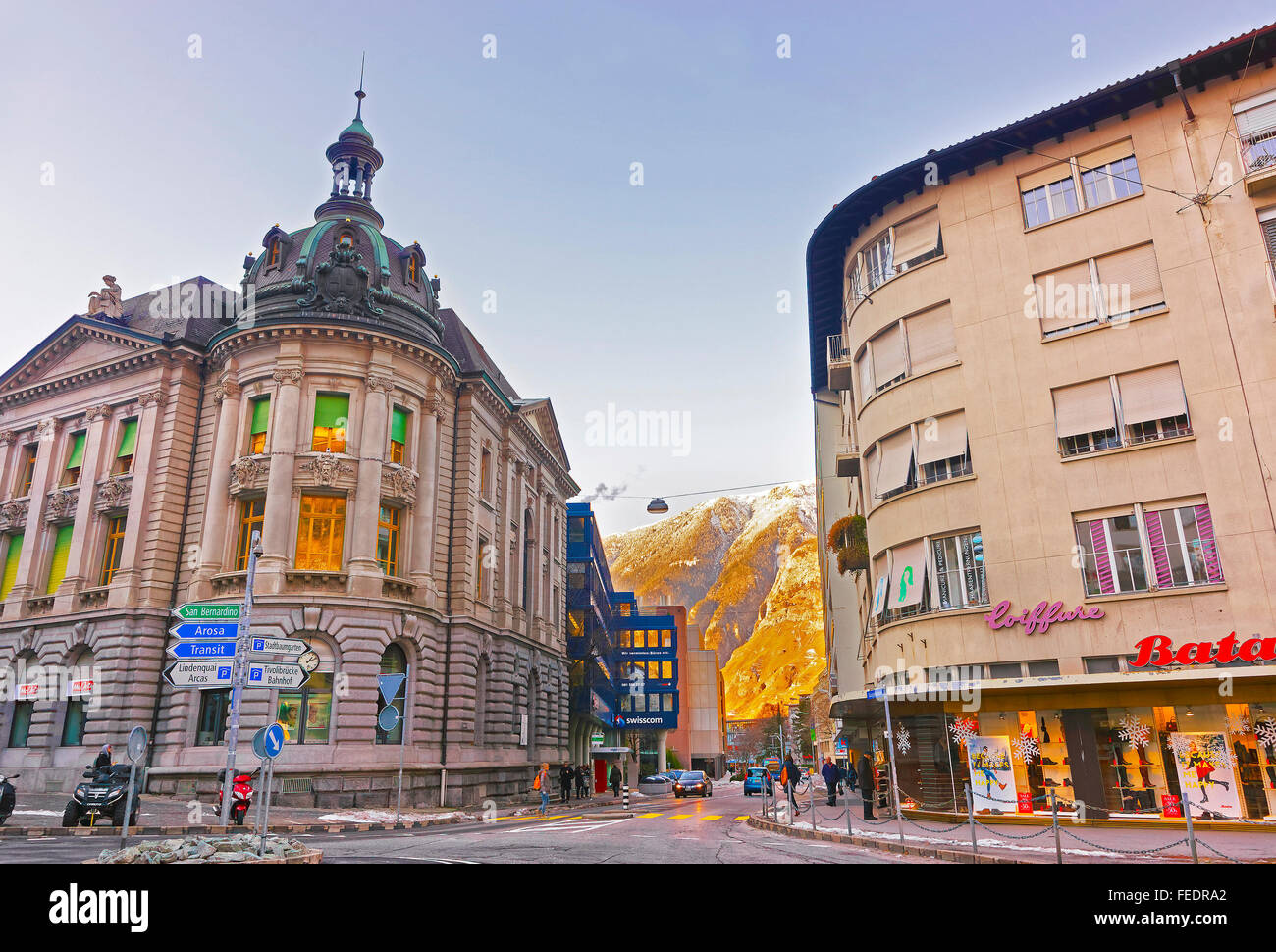 CHUR, SWITZERLAND - JANUARY 1, 2014: City center of the Old City of ...