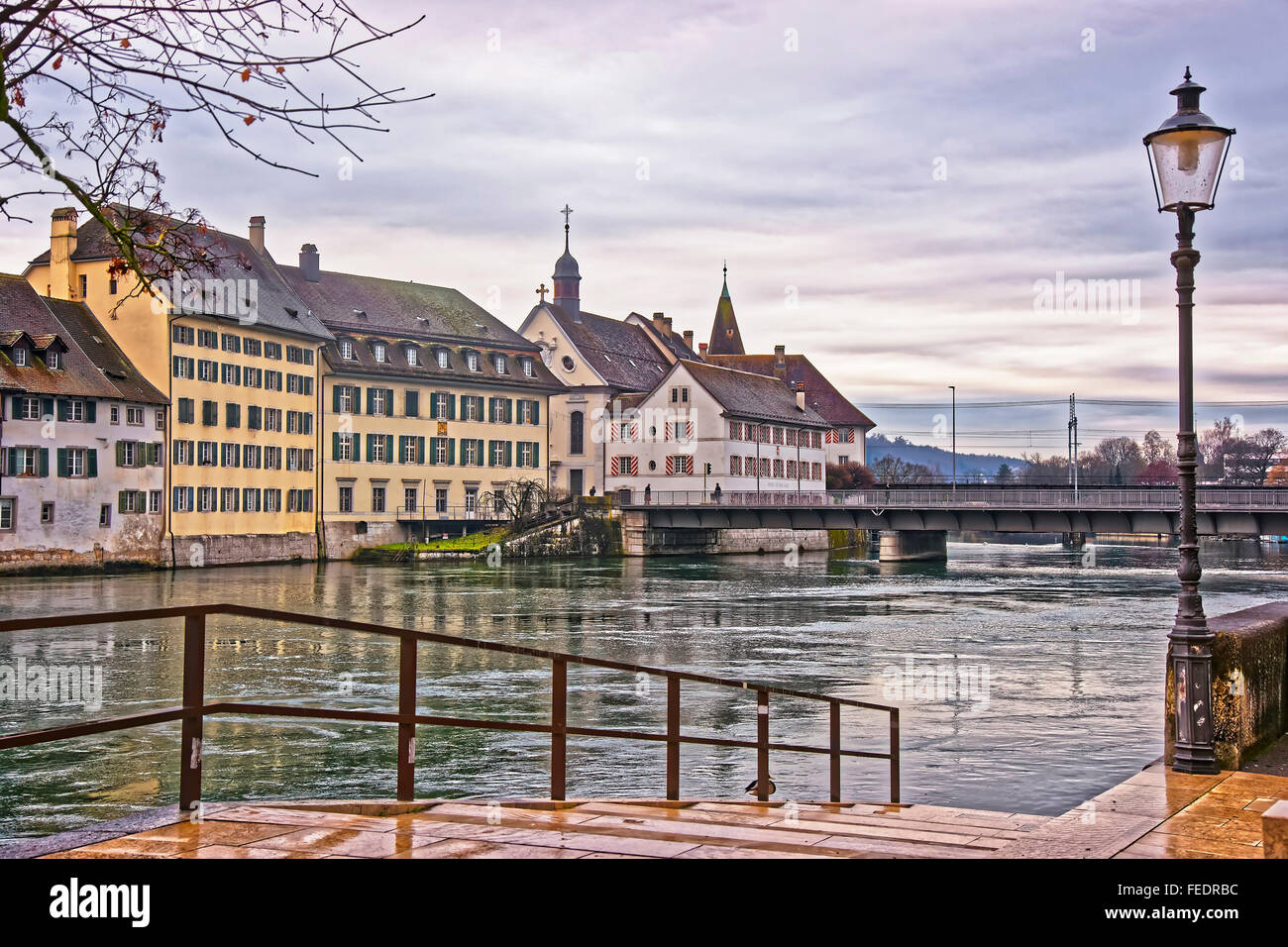 Embankment of Aare river in Solothurn in Switzerland. Solothurn is the ...