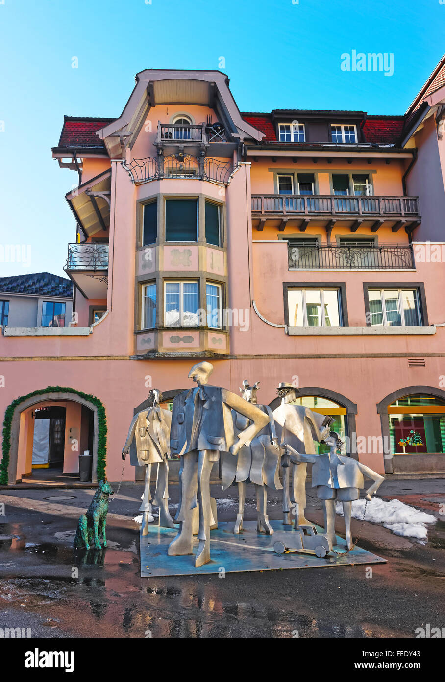 BAD RAGAZ, SWITZERLAND - JANUARY 5, 2015: People composition statue ...
