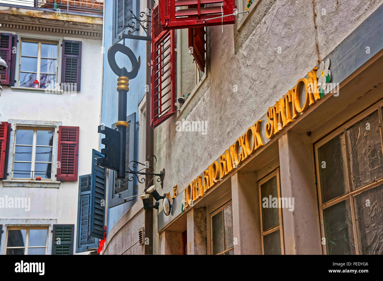 SOLOTHURN, SWITZERLAND - JANUARY 3, 2014: Street sign in the Old City ...
