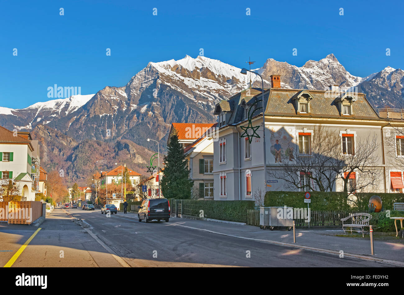 Street view in the Town of Bad Ragaz. Bad Ragaz is a city in canton St ...