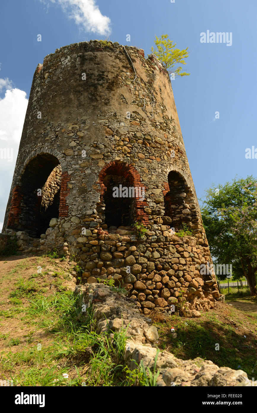 Ruins of a sugarmill chimney. Arroyo, Puerto Rico. Caribbean Island. US ...