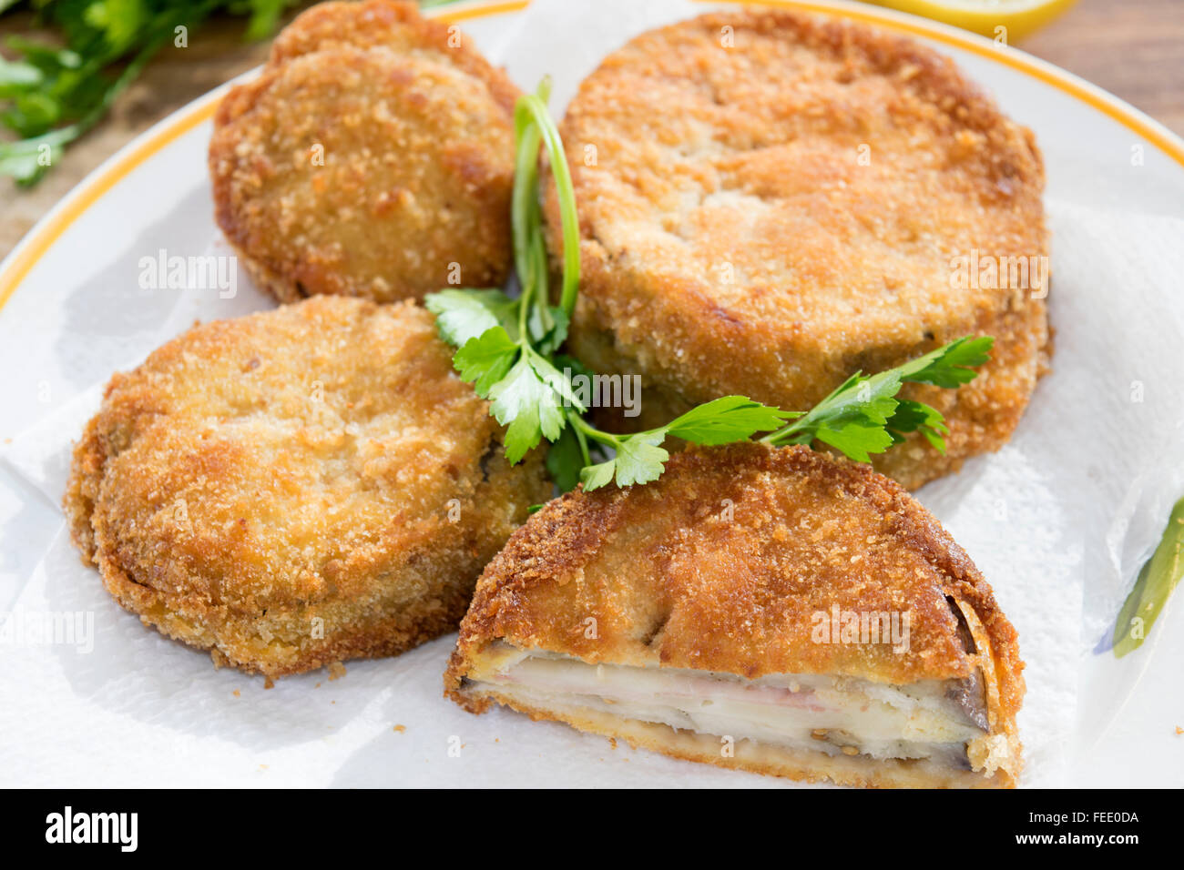 breaded and fried vegetables in carriage with aubergines mozzarella and ...