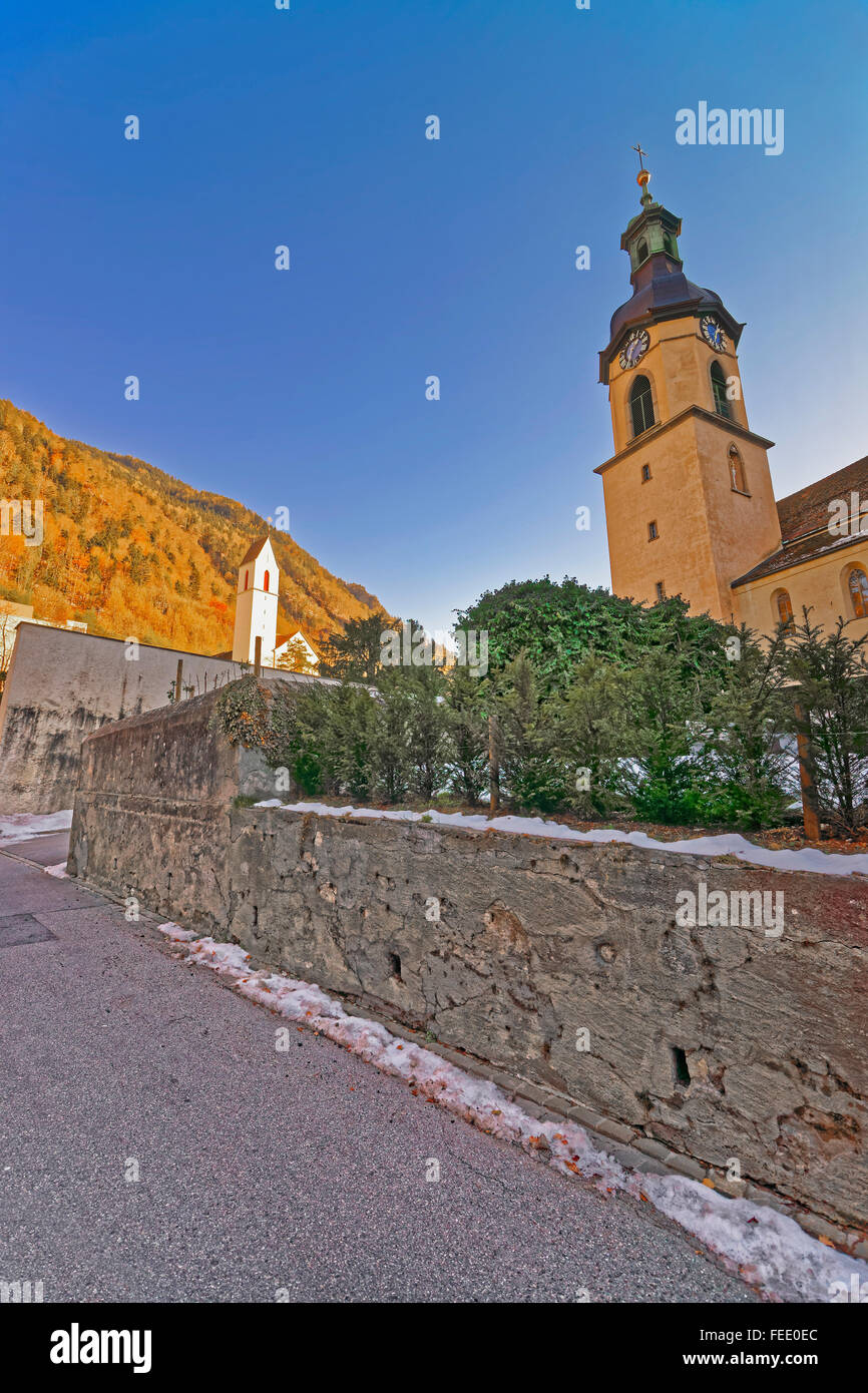View to Belfry of Cathedral of the Assumption in Chur. Chur is the ...