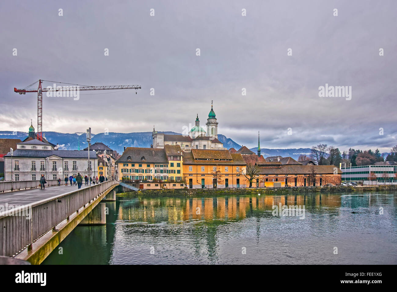 Waterfront with St Ursus Cathedral and Palais Besenval. Solothurn is ...