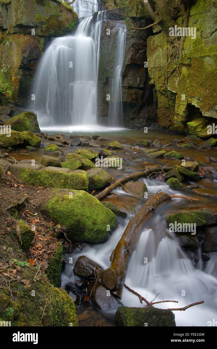 UK, Derbyshire, Peak District, Lumsdale, Bentley Brook Waterfalls Stock ...