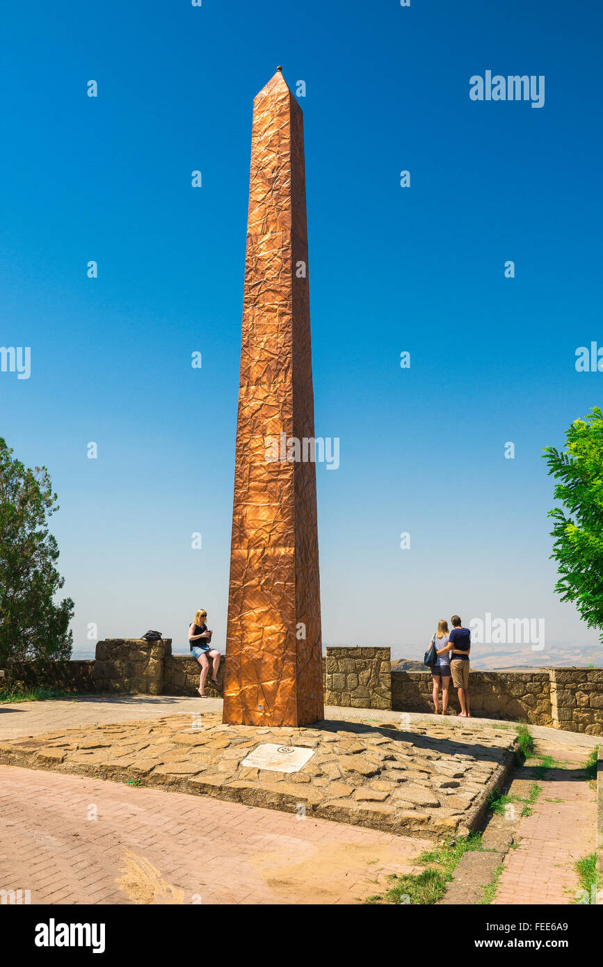 Enna Sicily, view of copper obelisk dedicated to peace sited near the ...