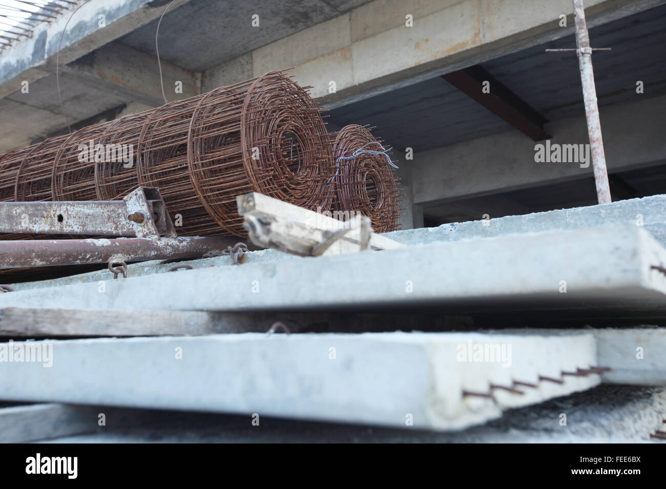 Construction site with building materials stored outside Stock Photo ...