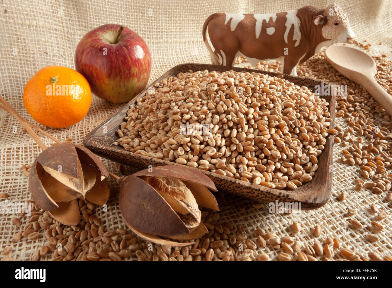 wheat as natural food inside a wooden cup, country style Stock Photo ...