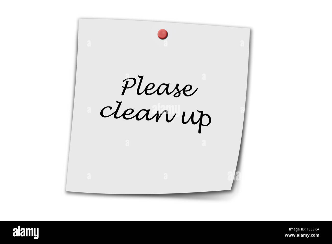 please clean up written on a memo isolated on white background Stock ...