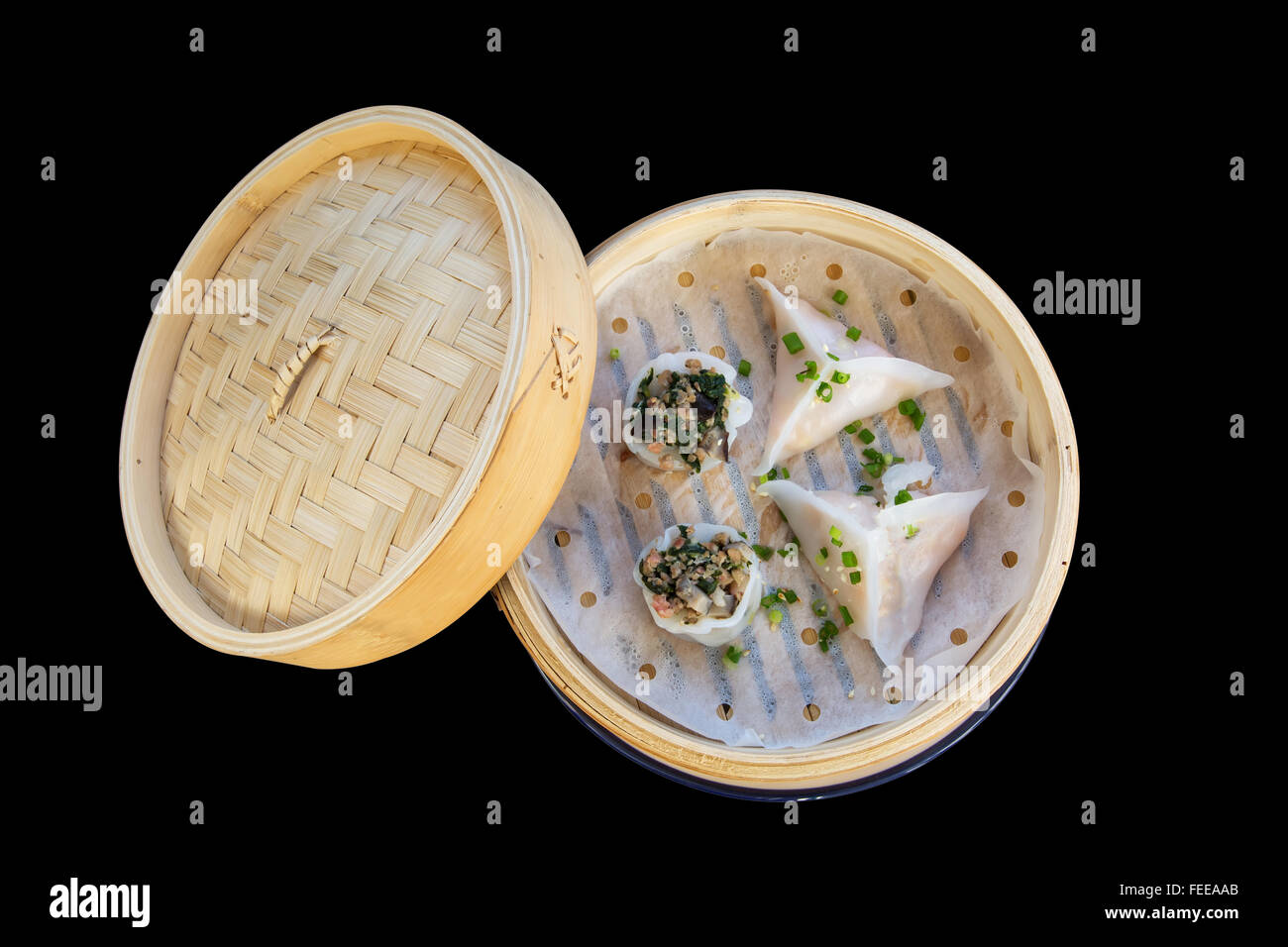 Dim Sum traditional chinese starter on black background Stock Photo - Alamy