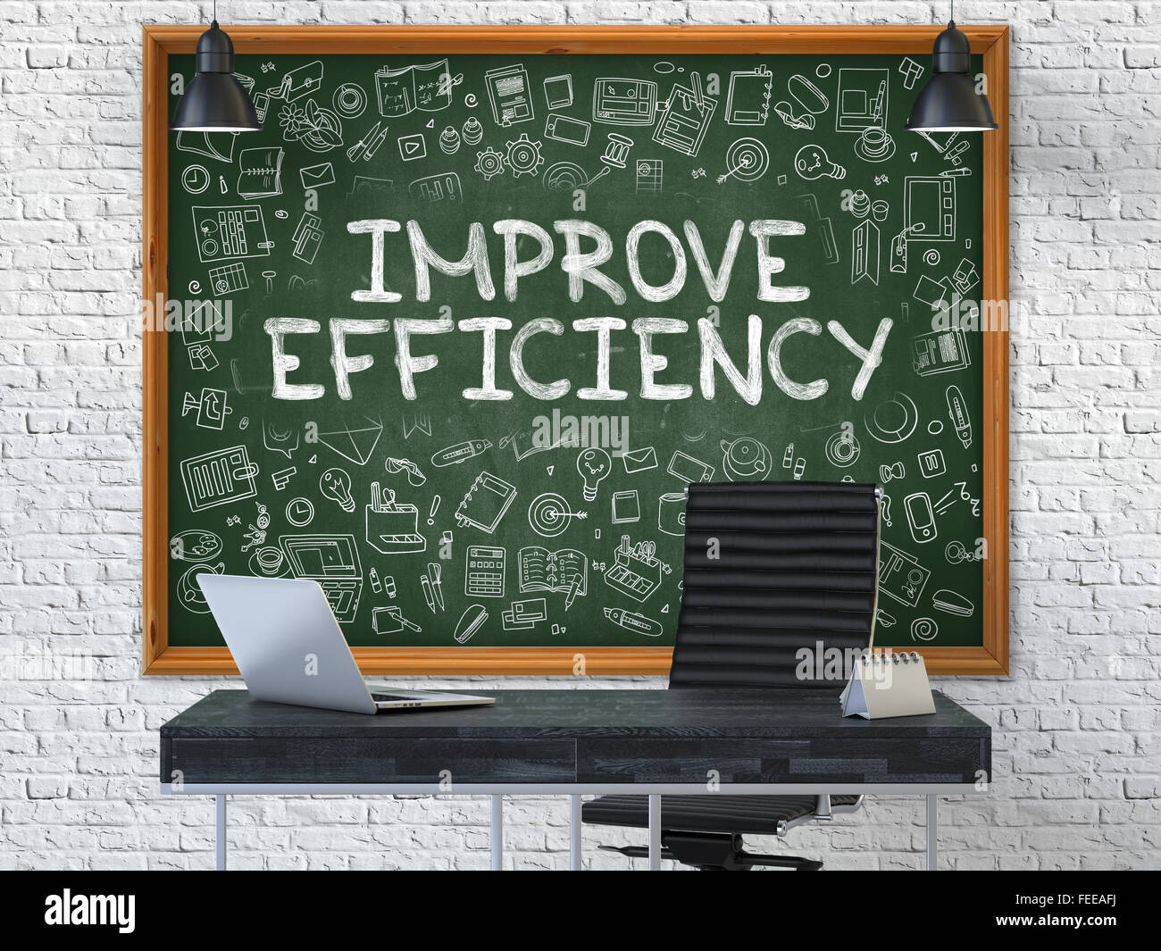 Chalkboard on the Office Wall with Improve Efficiency Concept Stock ...