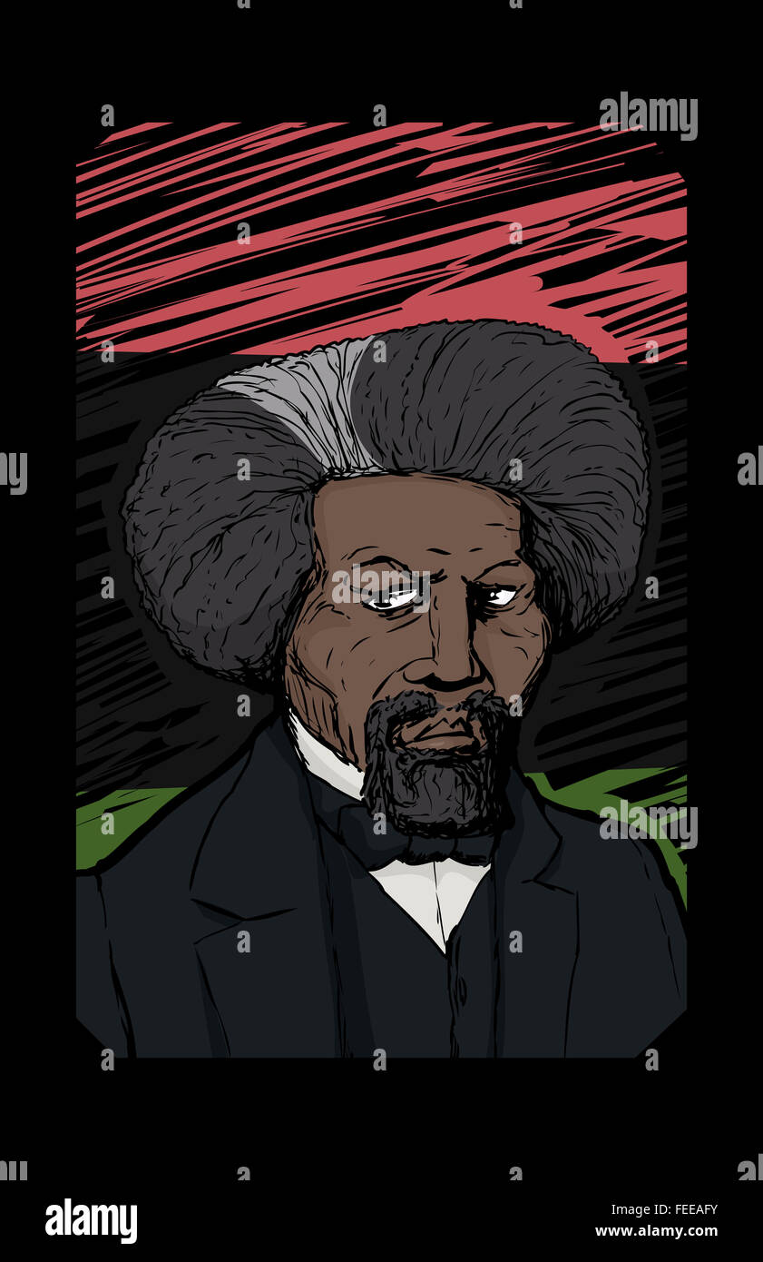Famous African American leader named Frederick Douglass over red, black ...