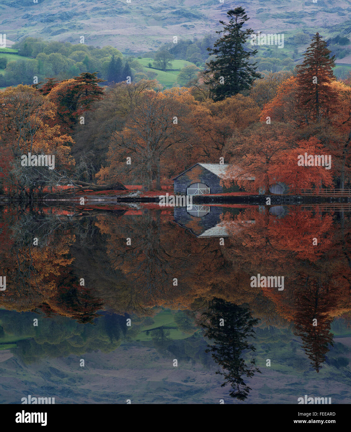 Stunning Autumn Fall color landscape of Lake District in England Stock ...