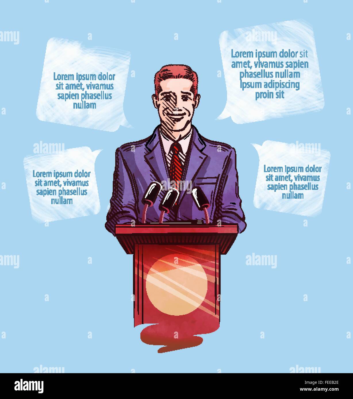 Press conference. Vector illustration man with microphones Stock Vector ...