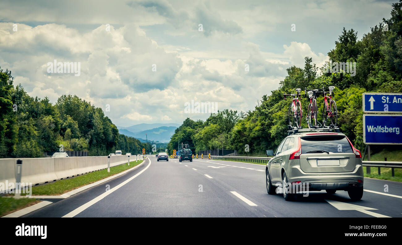 Rear view of cars driving an austrian motorway Stock Photo - Alamy