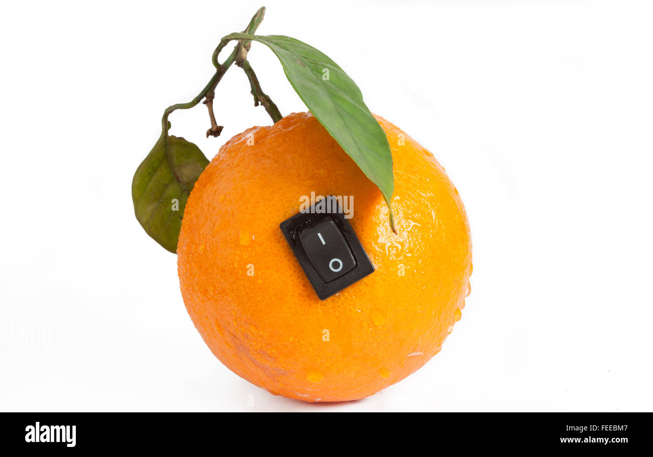 Single orange with switch in power off position on white background ...