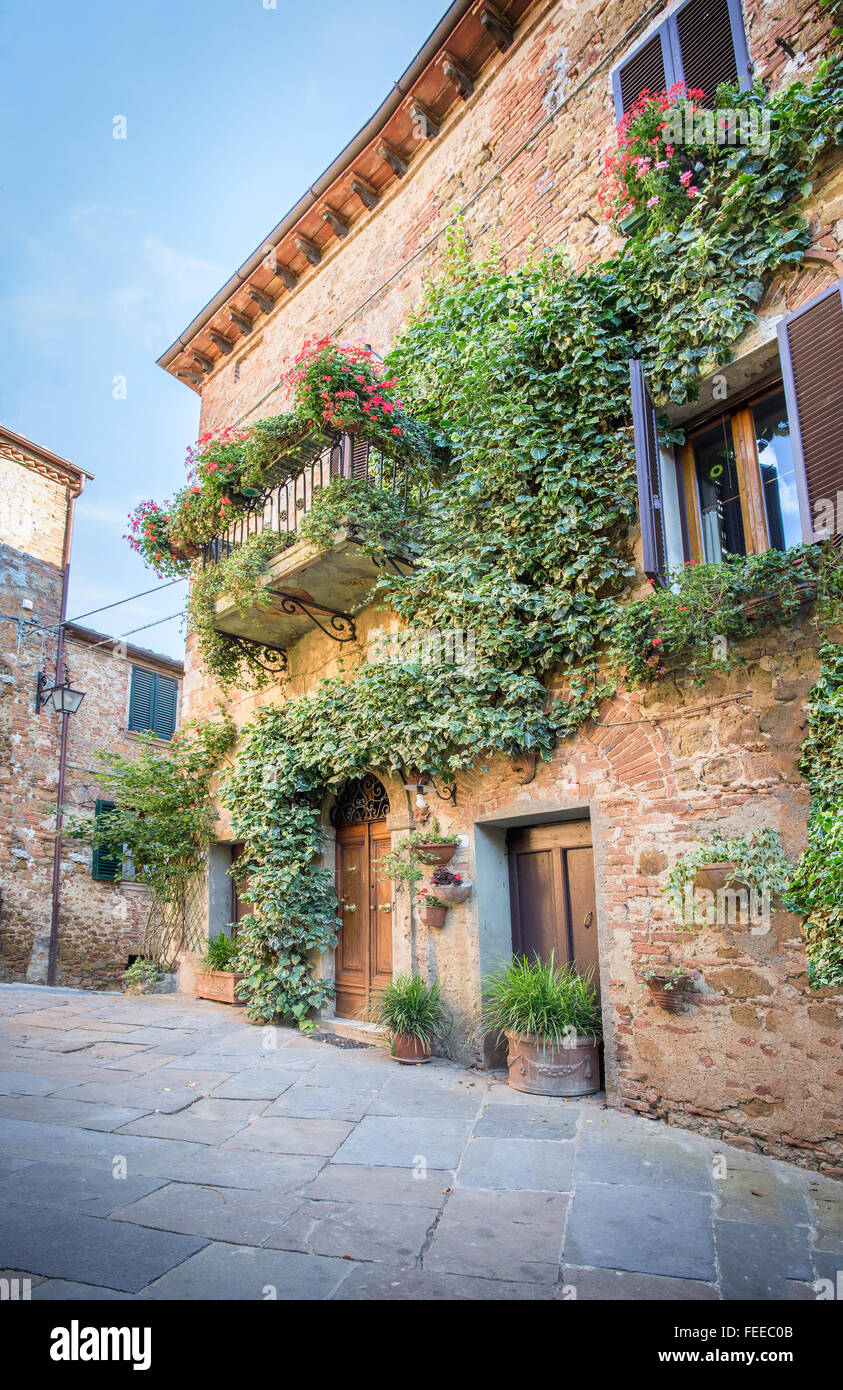 Beautiful street of captivating Montisi village in Tuscany, Italy Stock ...