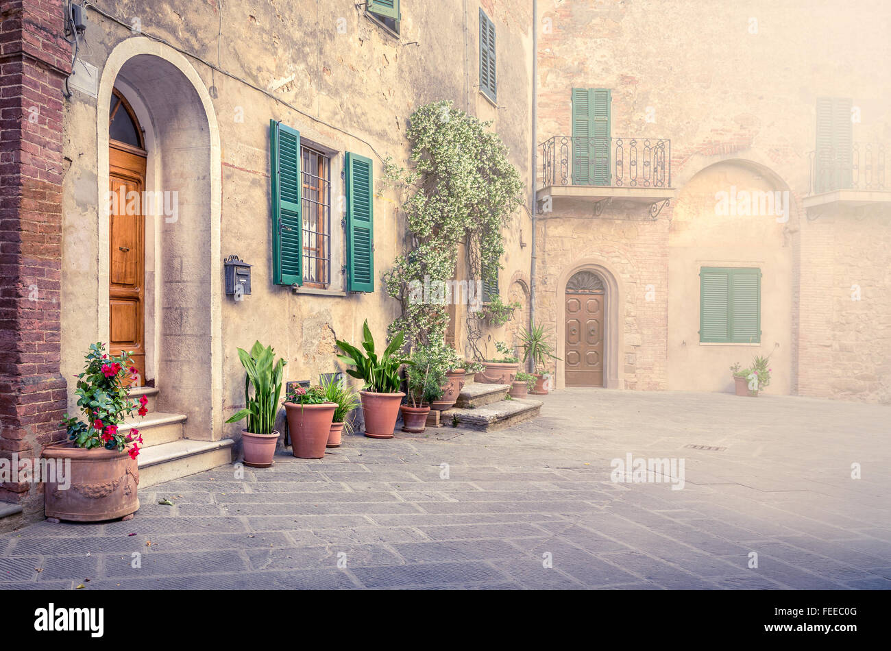 Beautiful street of captivating Montisi village in Tuscany, Italy Stock ...