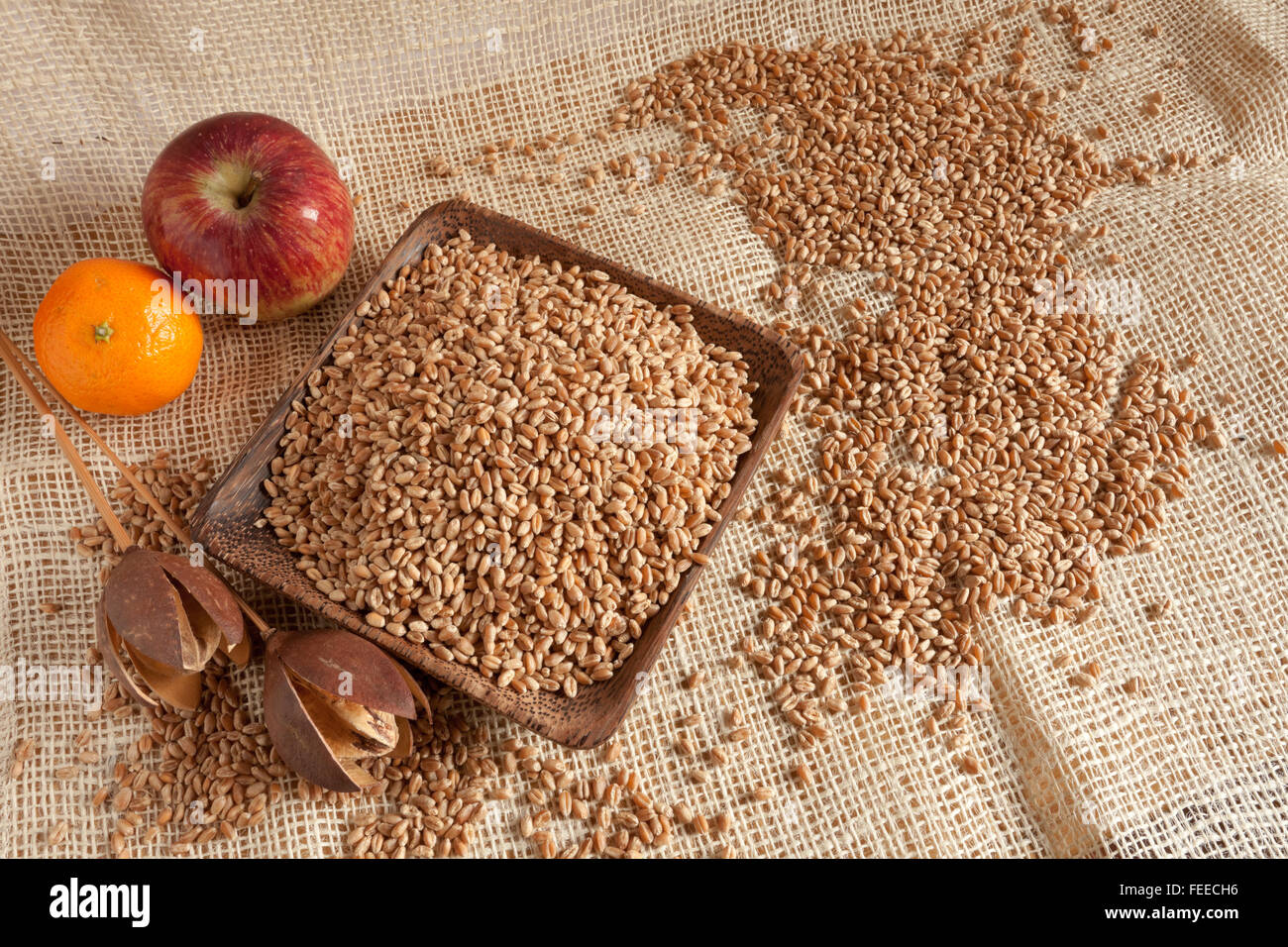 wheat as natural food inside a wooden cup, country style Stock Photo ...