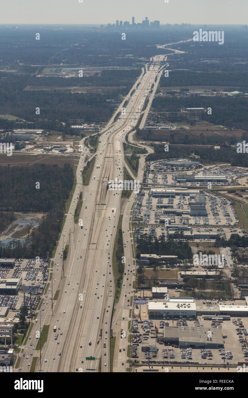 Aerial view of Interstate 45 highway going south toward Houston, Texas ...