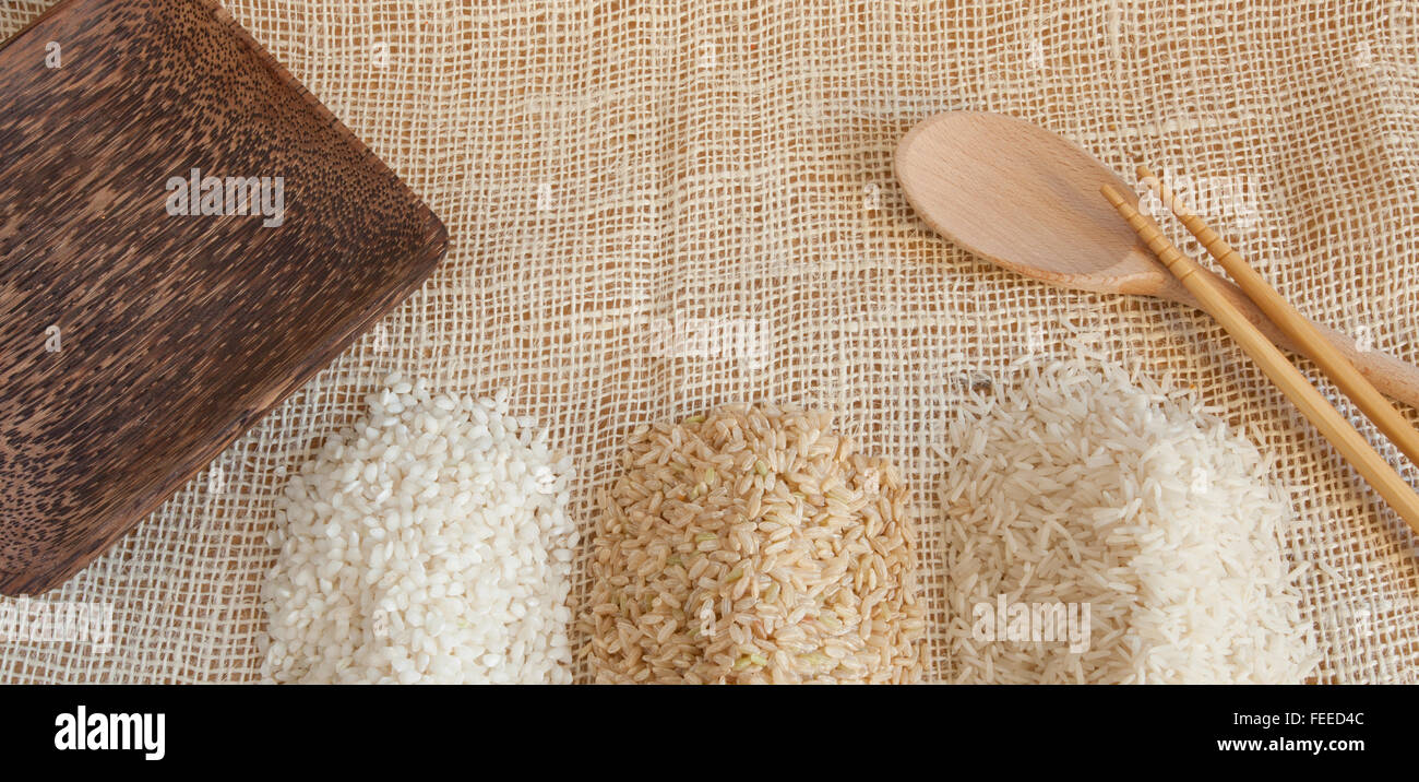 Uncooked Minerbe, Ribe and Basmati rice Stock Photo - Alamy