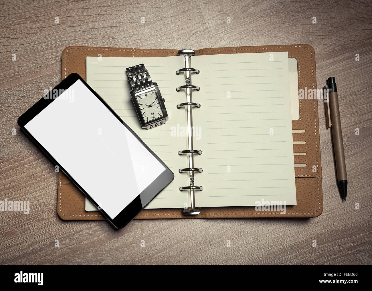 Office still-life and smartphone Stock Photo - Alamy