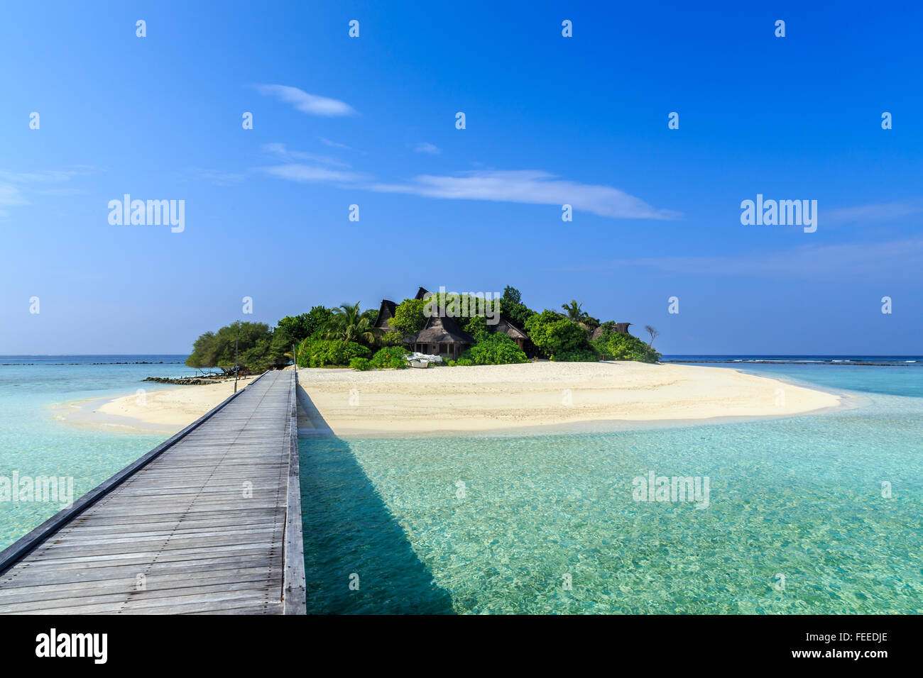 Vaagali tropical island resort surrounded by turquoise water, view from ...