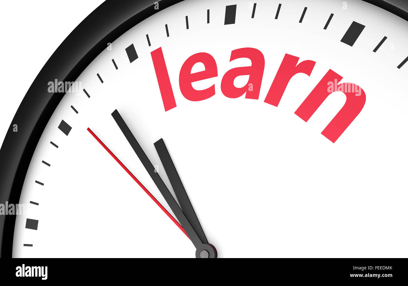 Time to learn education concept with a clock and learn word and sign ...