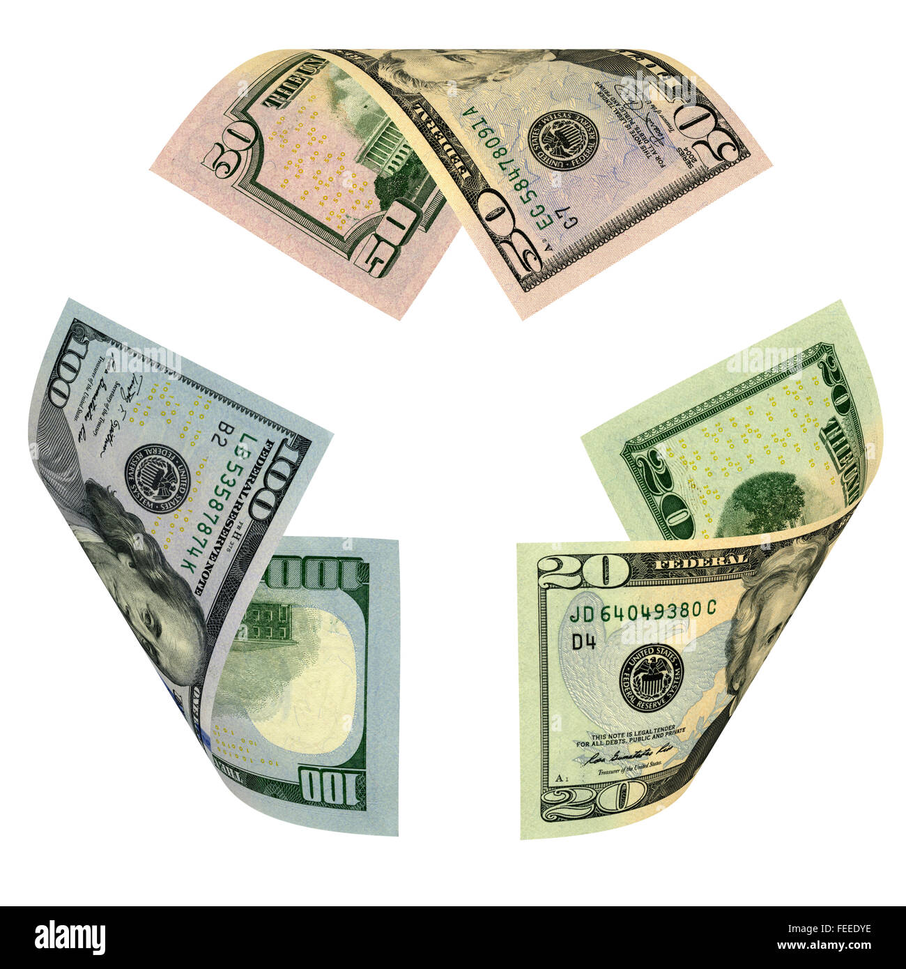 Dollar Bill Recycle Sign. Made of one hundred, fifty and twenty dollar ...