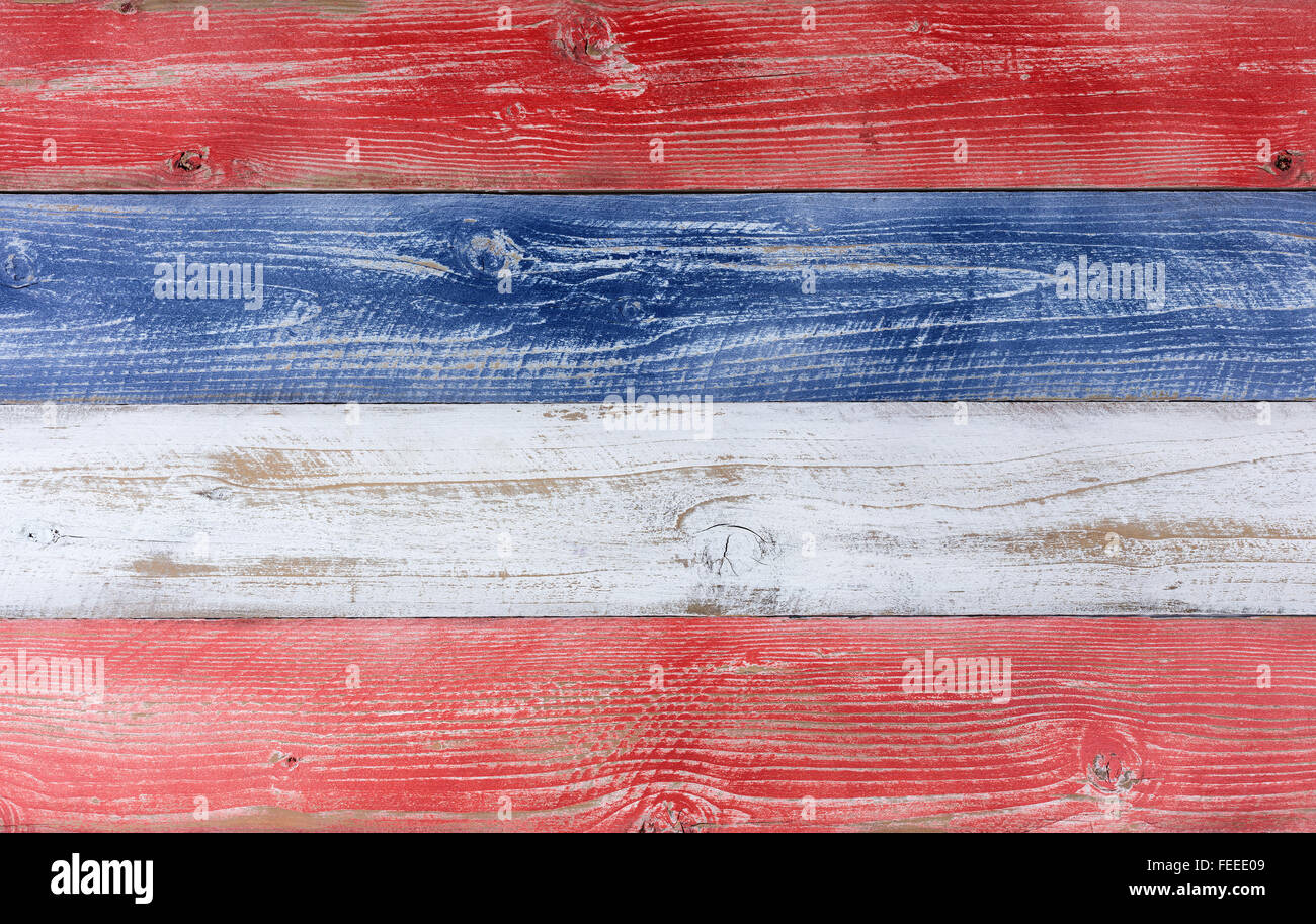 United States of America flag colors of red, white, blue on aging ...