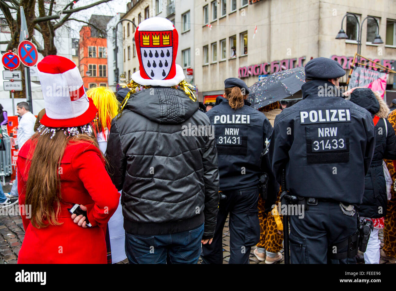Police on duty during street carnival party in Cologne, Germany, on ...