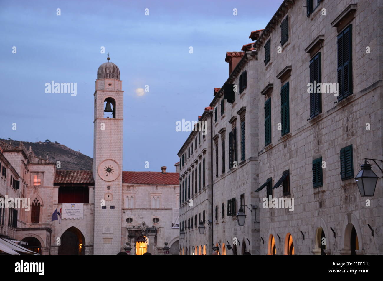 The Bell Tower at sunset with a full moon in the background in ...